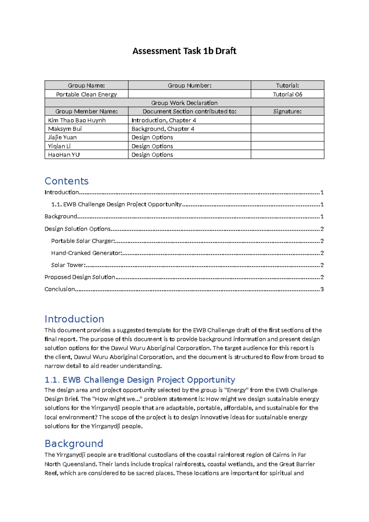 1b draft - Assessment Task 1b Draft Group Name: Group Number: Tutorial ...