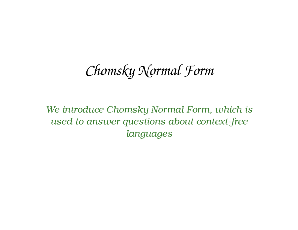 Unit-4 PPT - STUDY MATERIALS - Chomsky Normal Form We introduce Chomsky ...