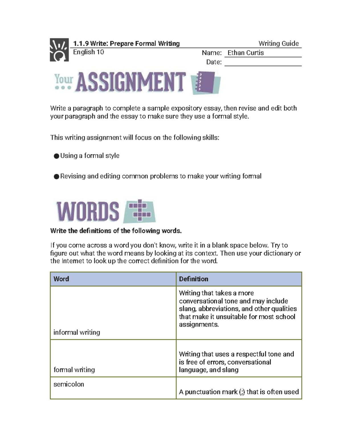1.1.9 Write - Prepare Formal Writing (Writing guide) - 1.1 Write ...