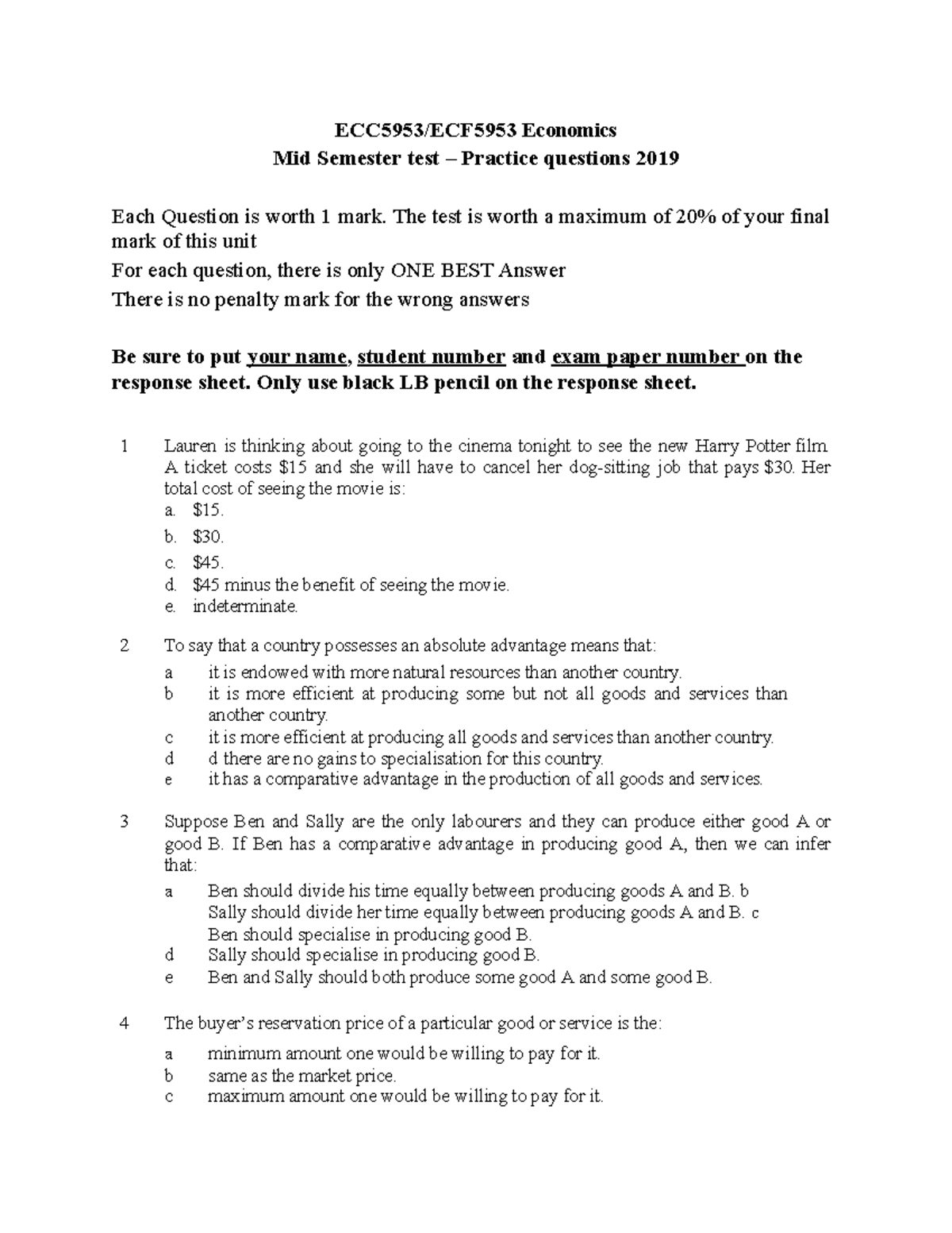 Sample/practice exam January 2019, questions and answers - ECC5953 ...