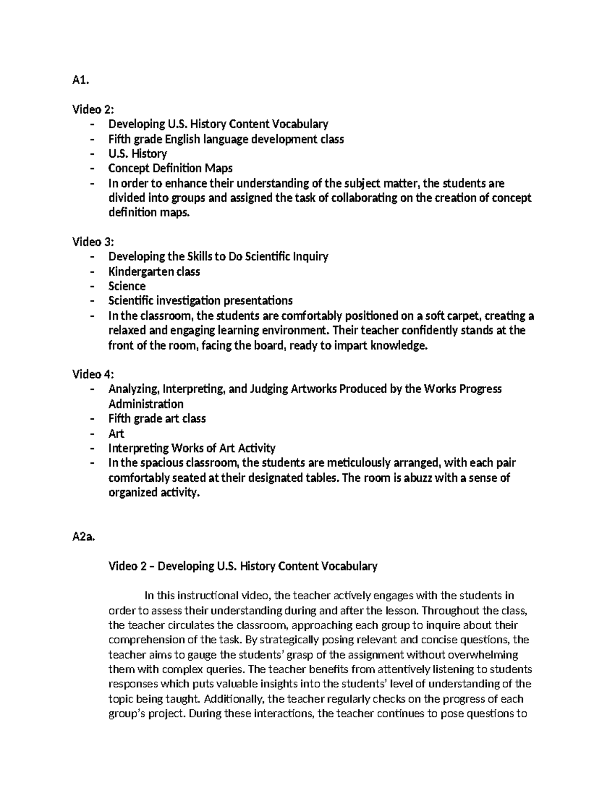 Task 3 - N/A - A1. Video 2: - Developing U. History Content Vocabulary ...