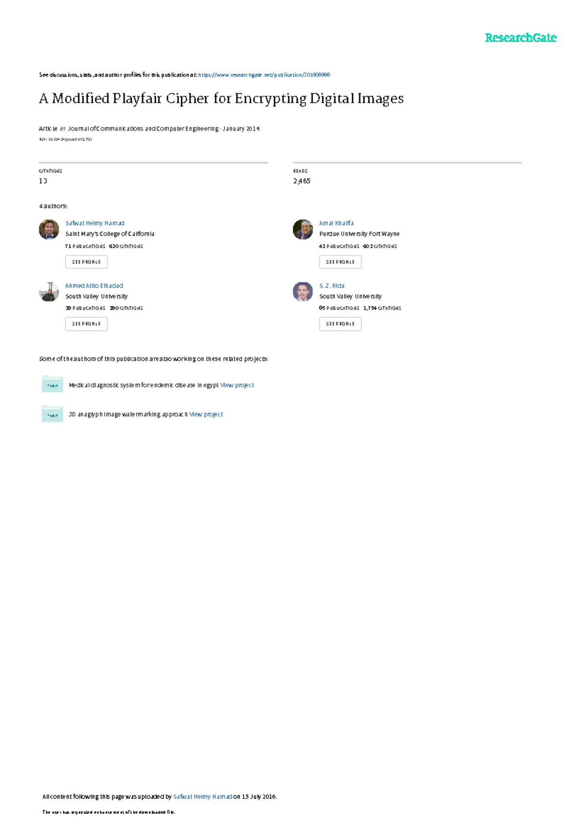 A Modified Playfair Cipher for Encrypting Digital - See discussions ...