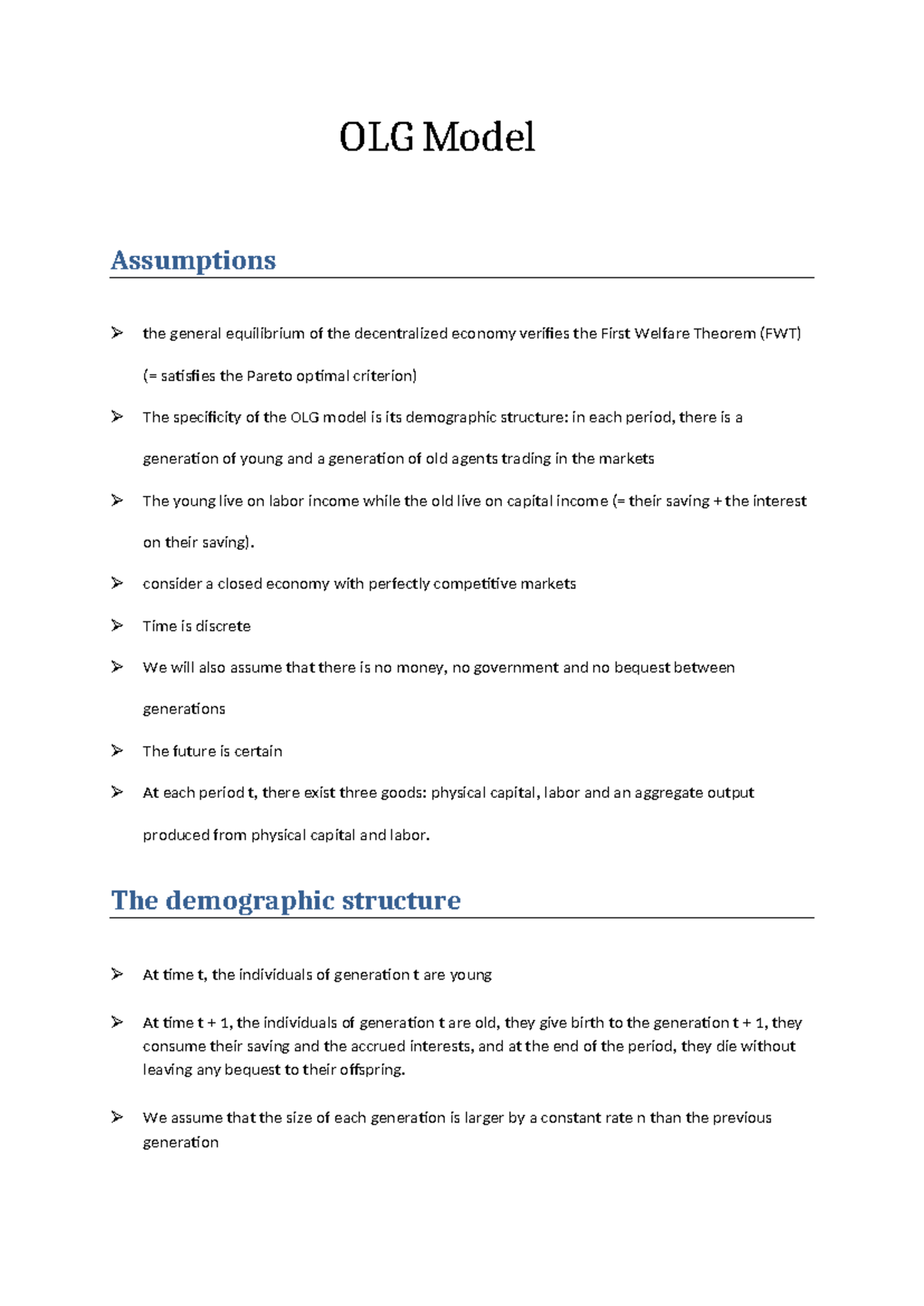 OLG Model - olg - OLG Model Assumptions the general equilibrium of the ...
