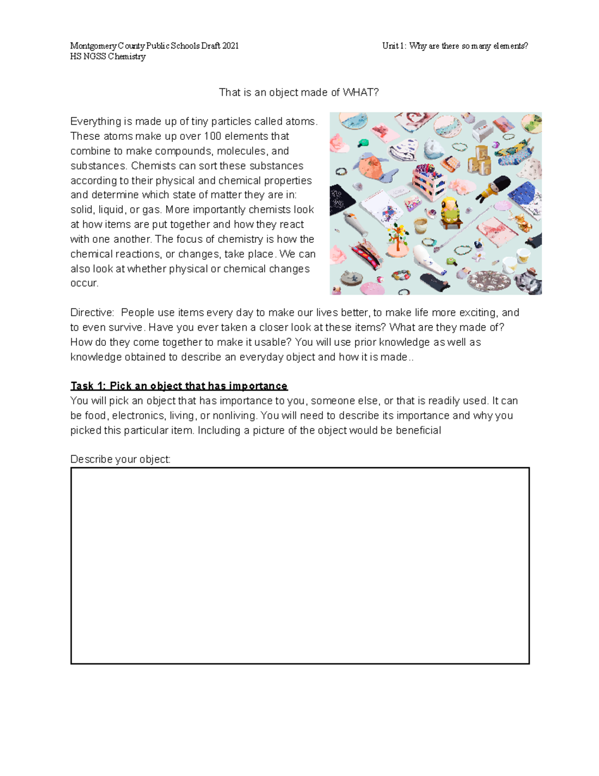 1 MCPS Chem A - Chemistry of Everyday Objects - HS NGSS Chemistry That ...