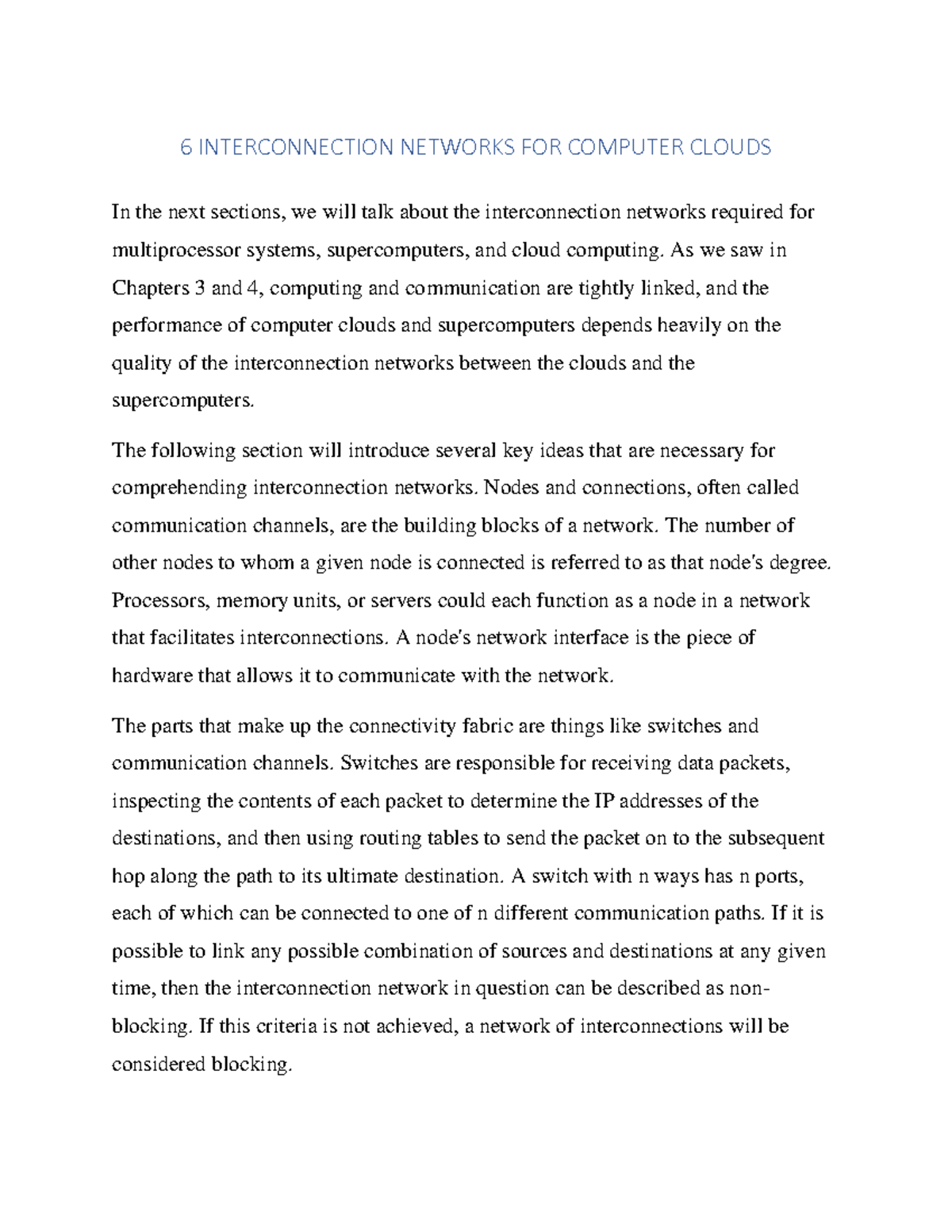 Interconnection Networks For Computer Clouds 6 Interconnection Networks For Computer Clouds In