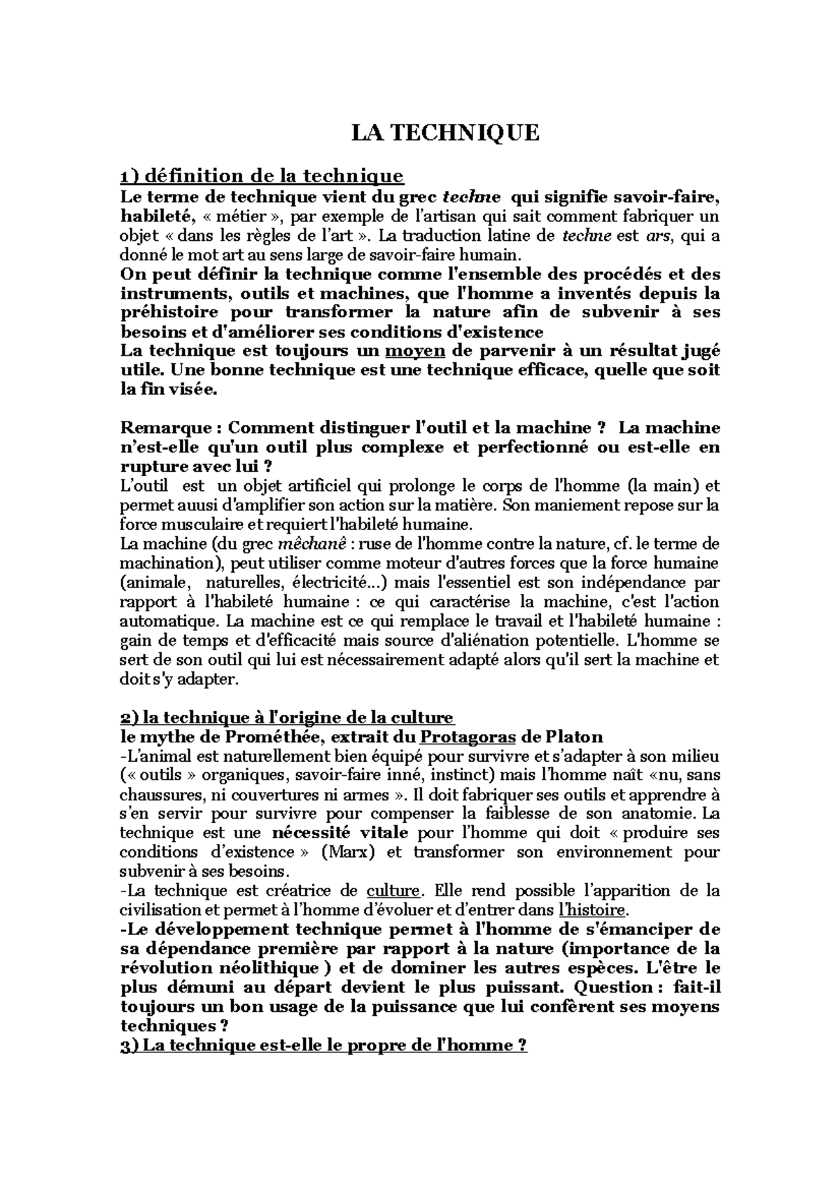 La technique - Truc de philo - LA TECHNIQUE 1) définition de la ...