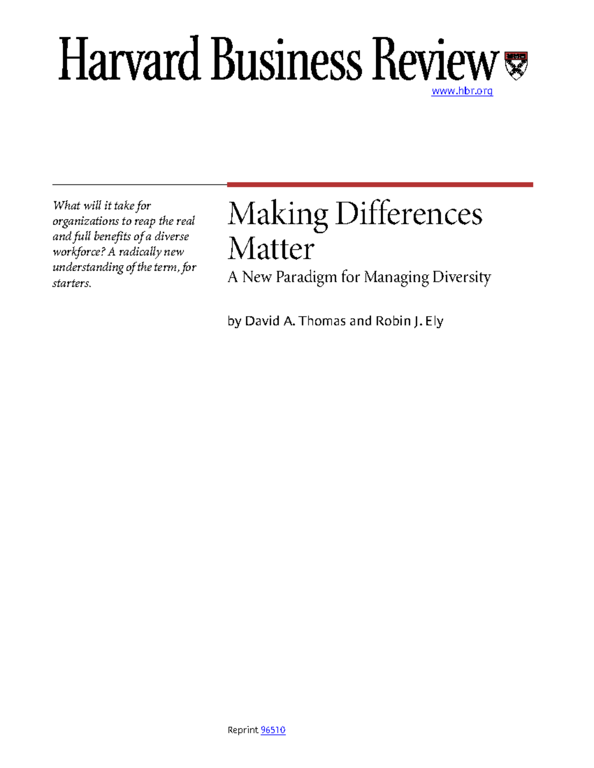 Making Differences Matter A New Paradigm - ####### hbr Making ...