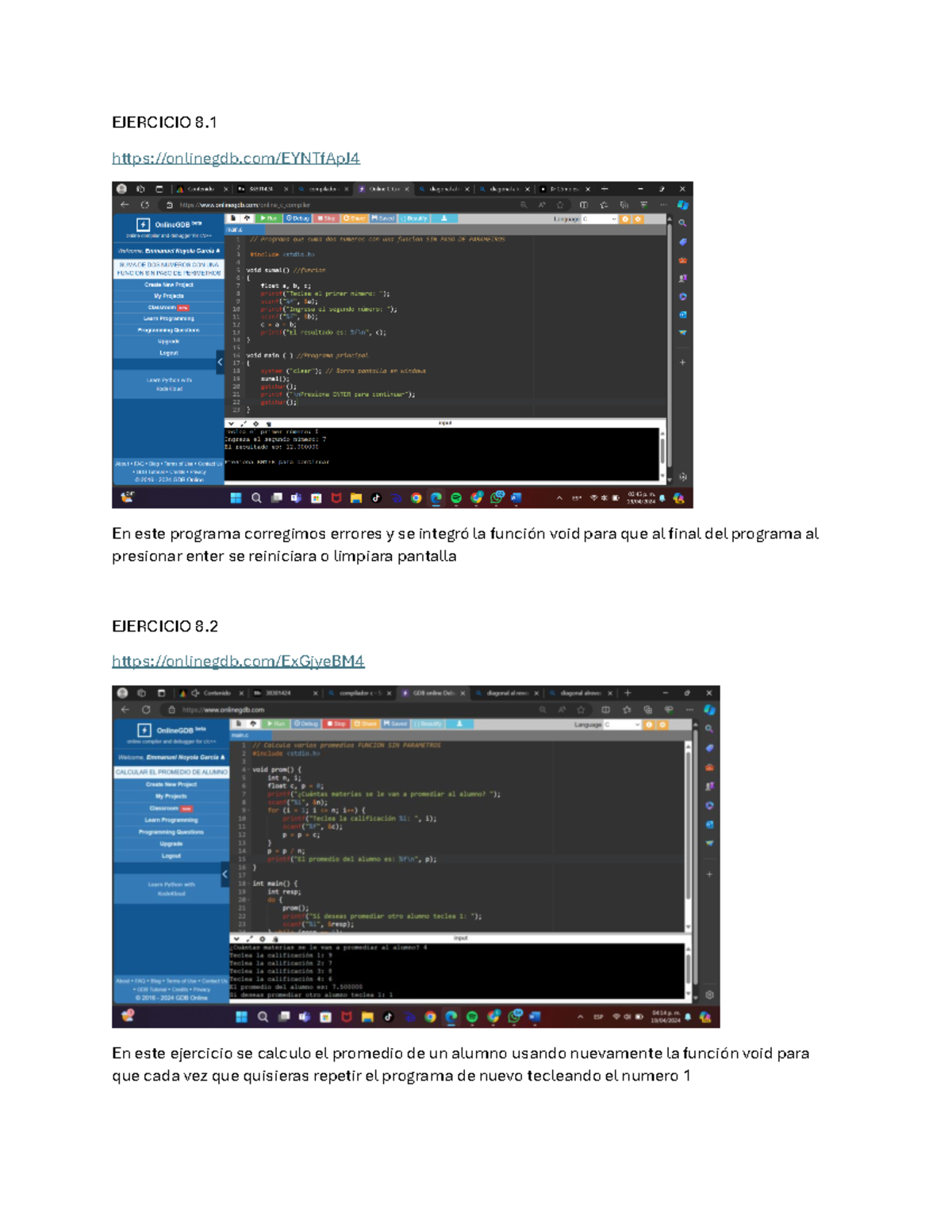 Funciones void - onlinegdb/EYNTfApJ En este programa corregimos errores ...