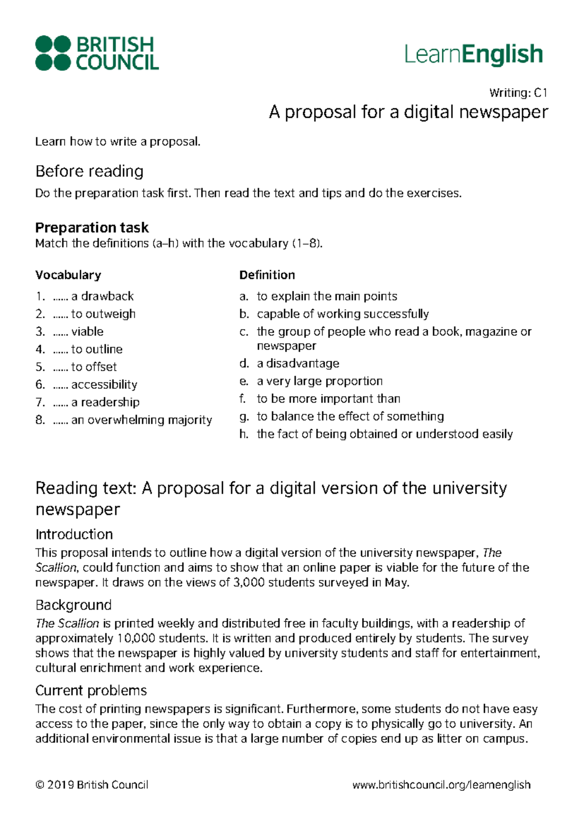Learn English Writing C1 A proposal for a digital newspaper - Writing ...