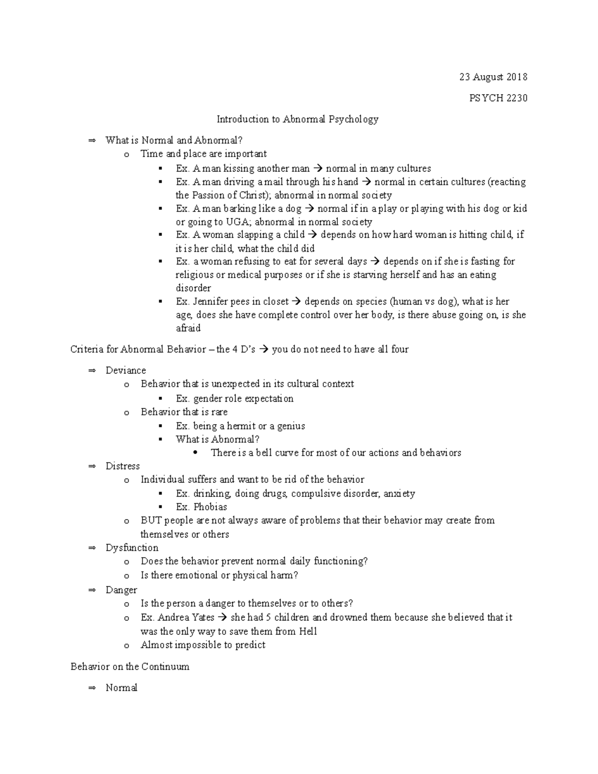 23 August - Intro to Abnormal Psychology - 23 August 2018 PSYCH 2230 ...