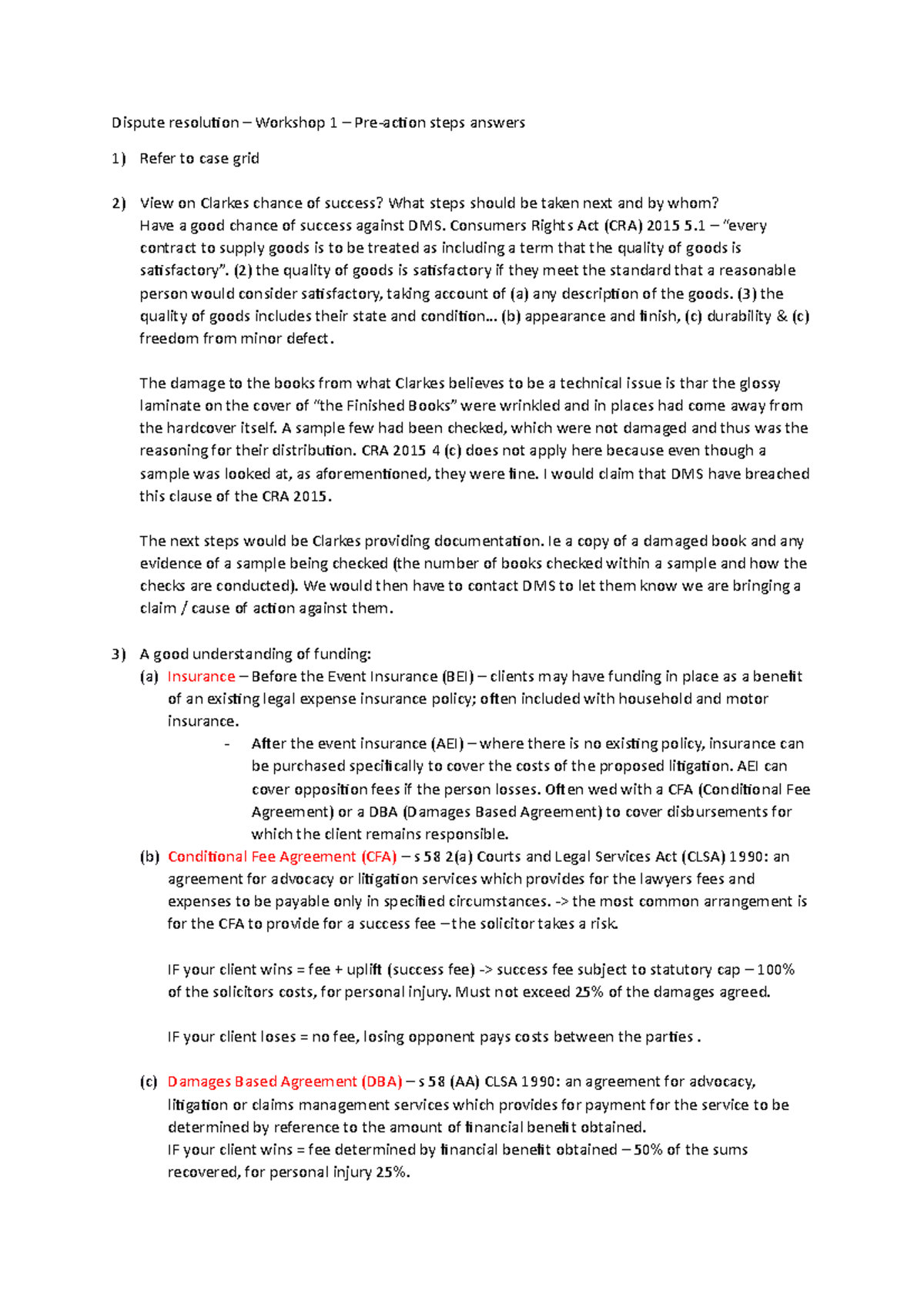 Dispute resolution WS 1 2 and 3 answers - Dispute resolution – Workshop ...