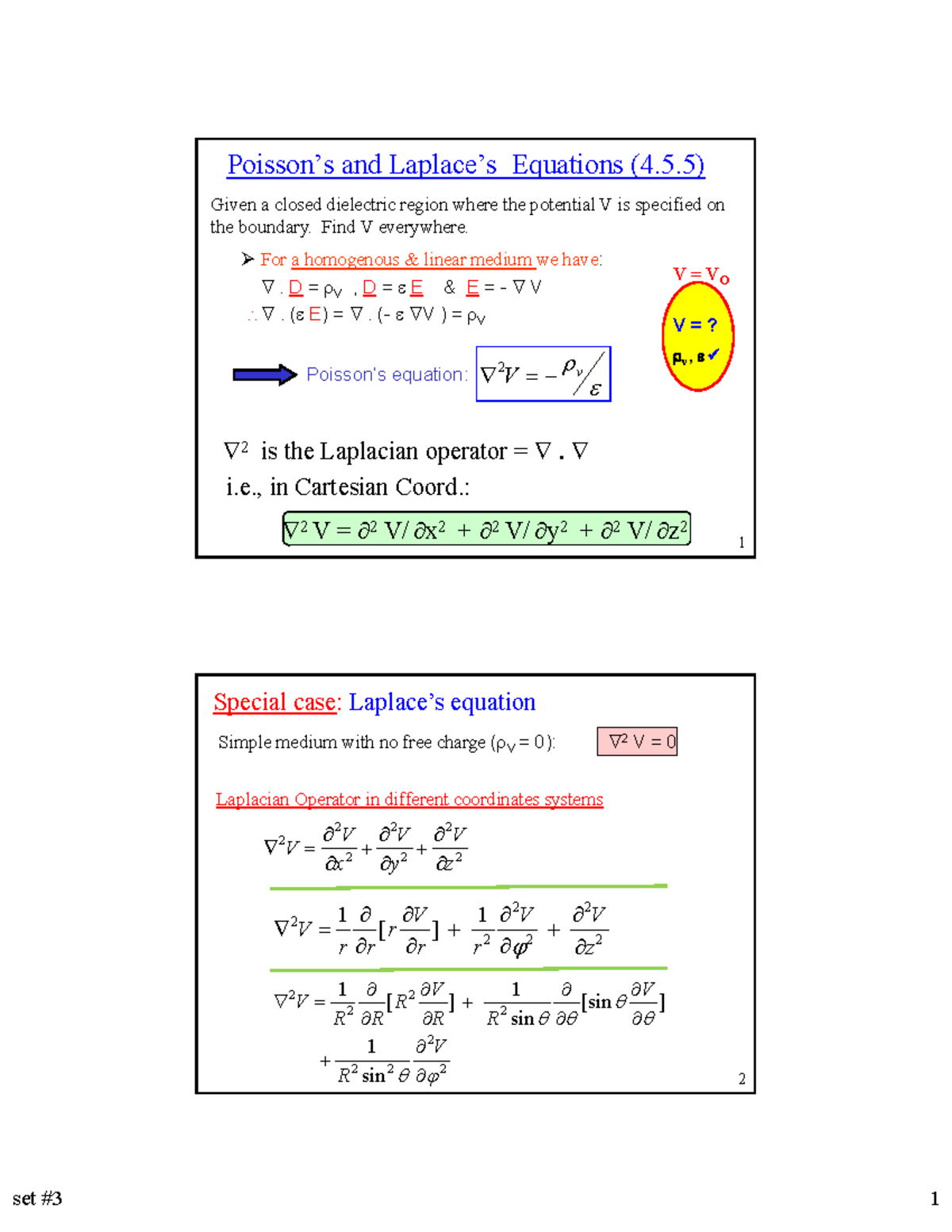 Elec251 set3 - notes - ####### Poisson’s and Laplace’s Equations (4.5 ...