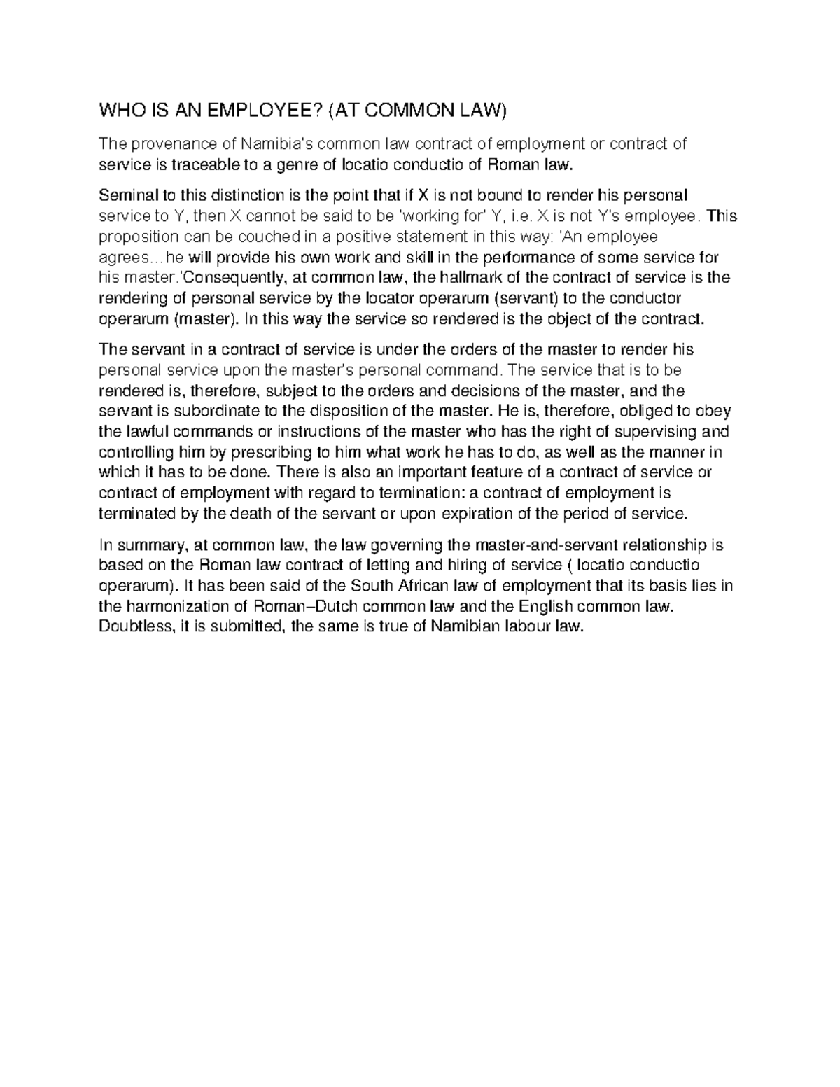 WHO IS AN Employee - A summary of the labour law textbook - WHO IS AN ...