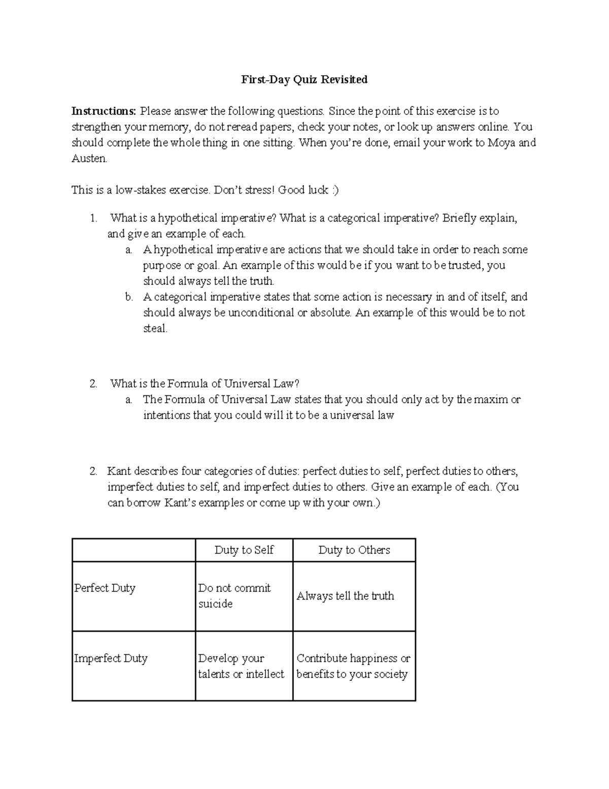 First-Day Quiz Revisited - First-Day Quiz Revisited Instructions ...
