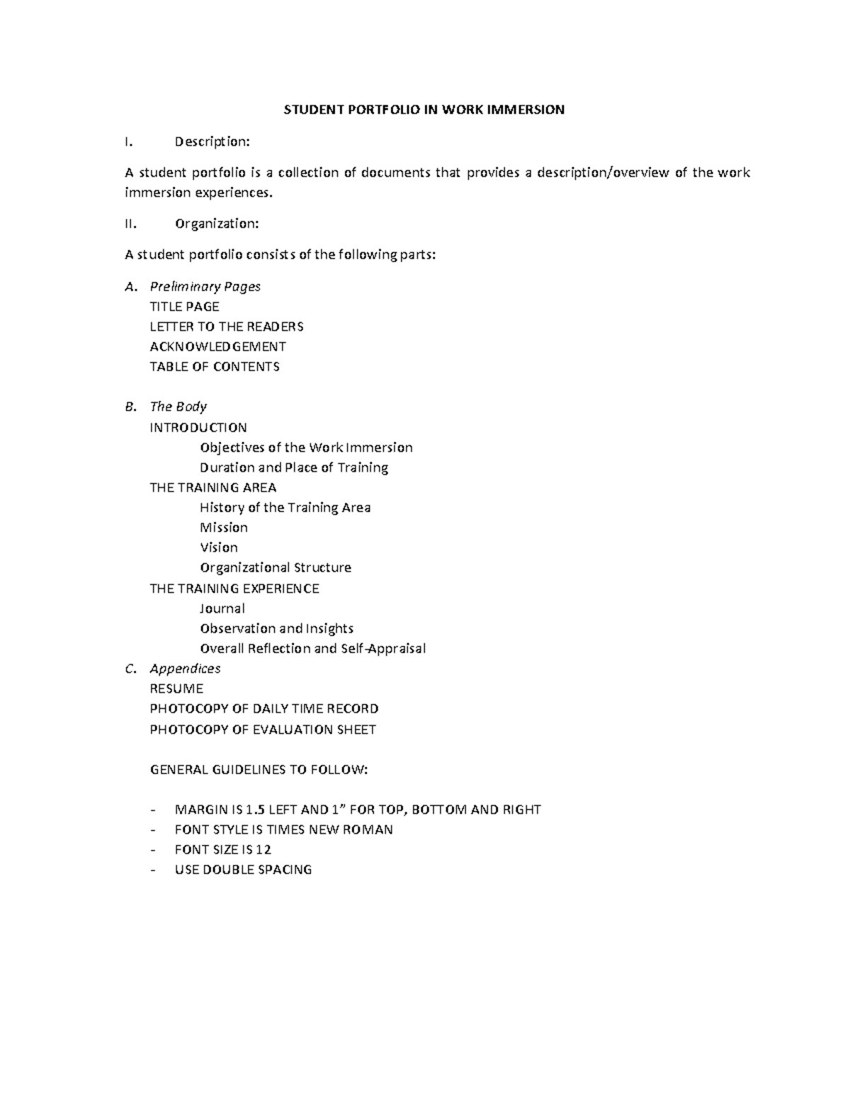 Sample - Student Portfolio In Work Immersion - STUDENT PORTFOLIO IN ...