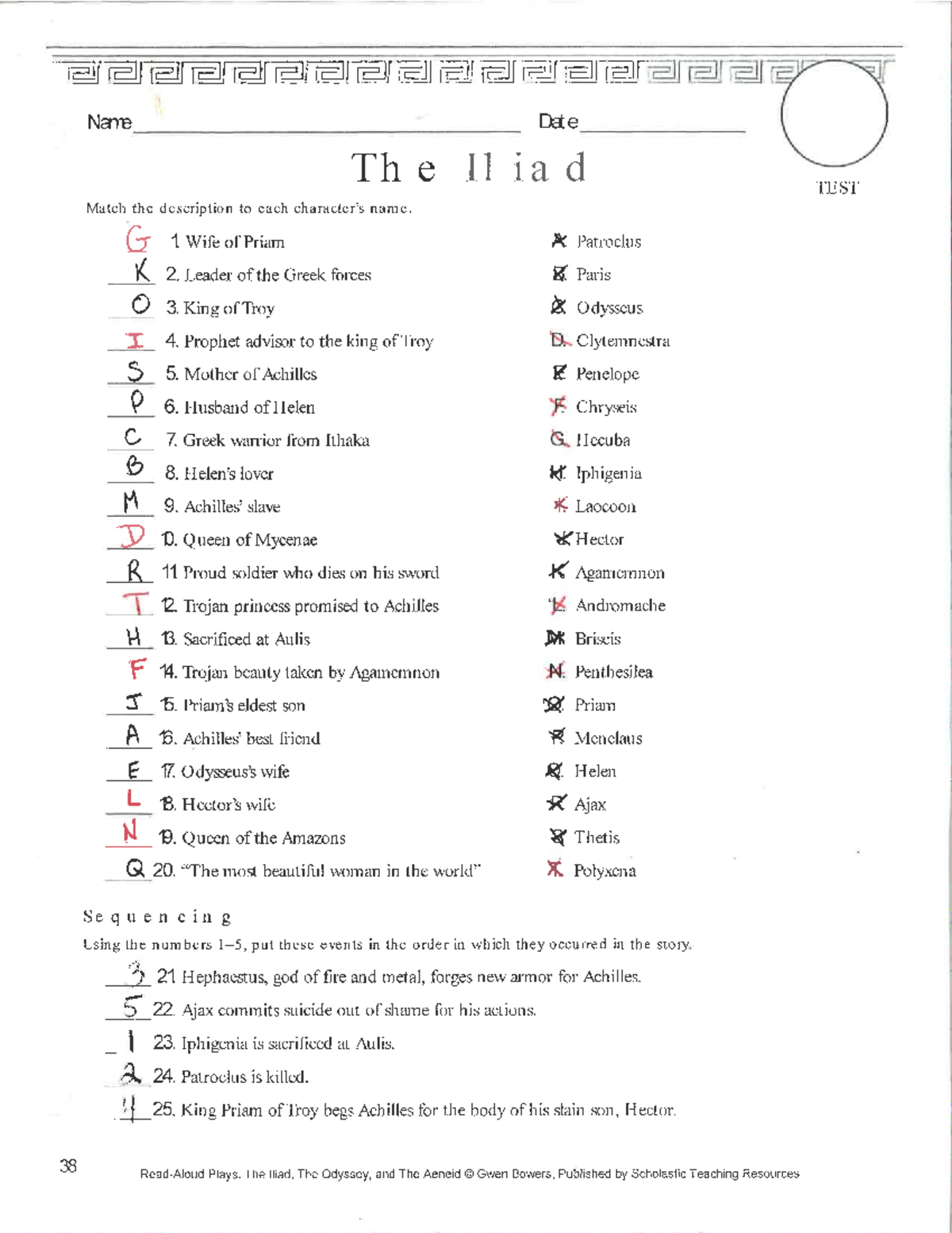 Iliad test answers - Education is Life - Name Date Th e Il ia d TEST ...