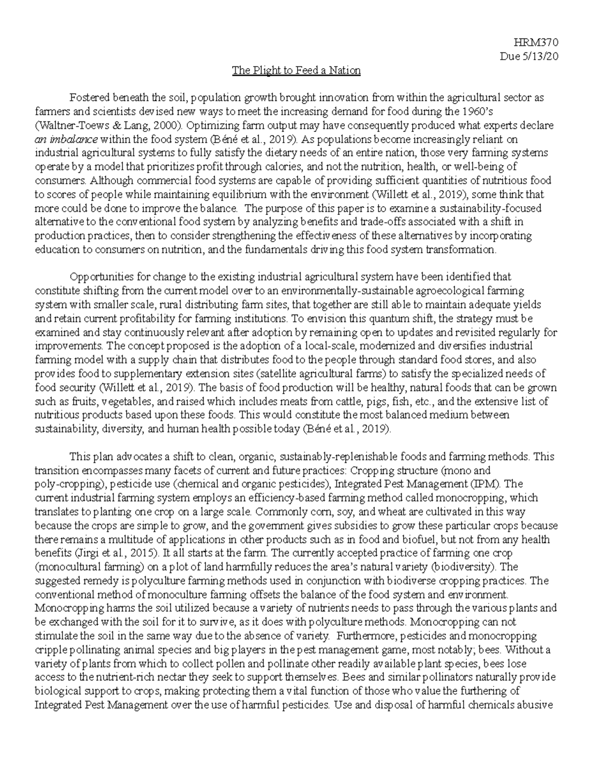 HRFM370 The Plight to Feed a Nation - HRM Due 5/13/ The Plight to Feed ...