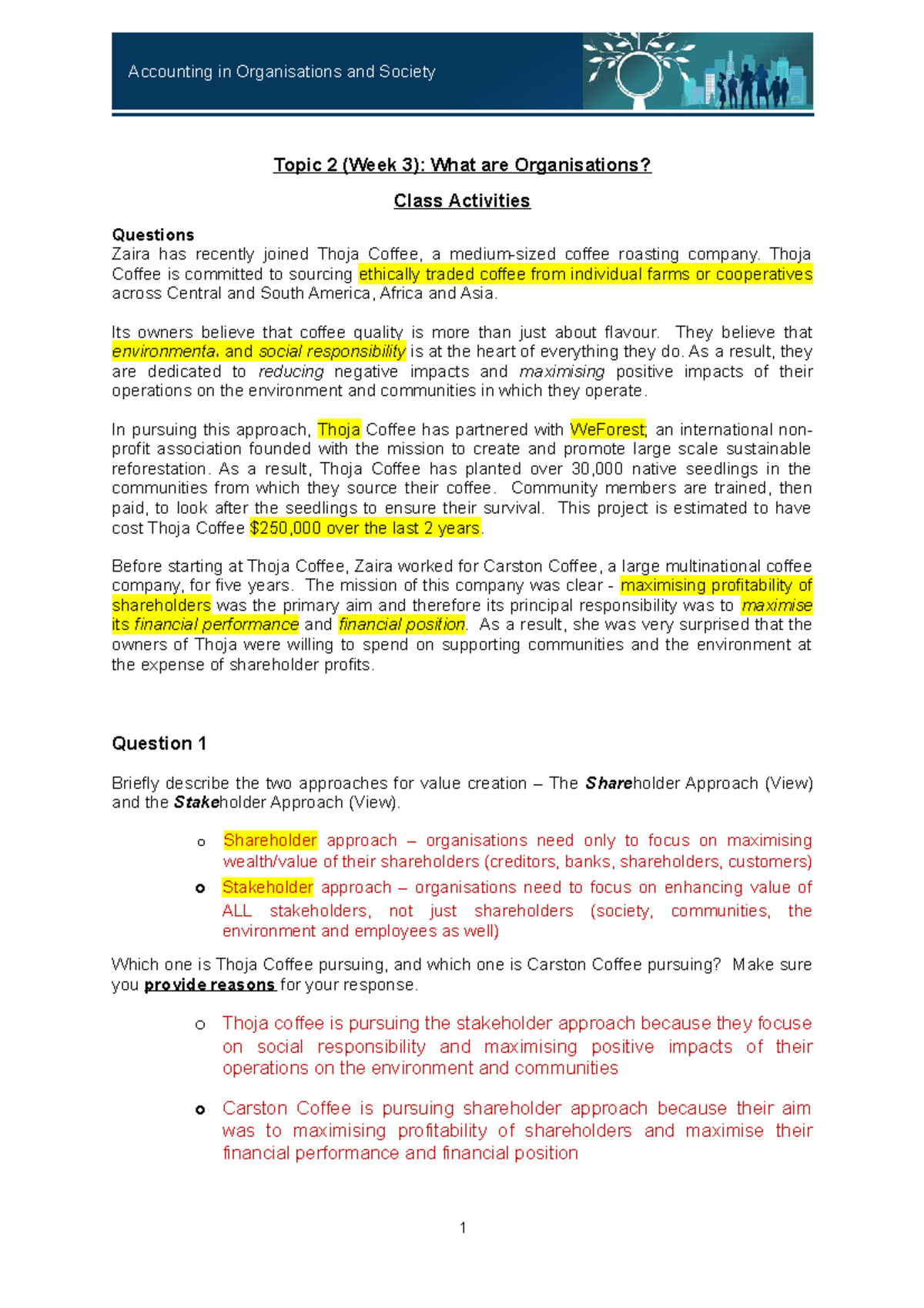 Day 2 Tutorial activities-1 - Topic 2 (Week 3): What are Organisations ...
