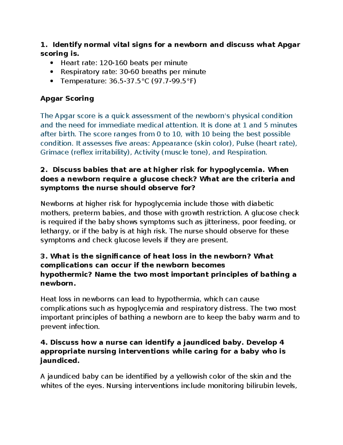 Newborn Nursing Care Assignment - Identify normal vital signs for a ...