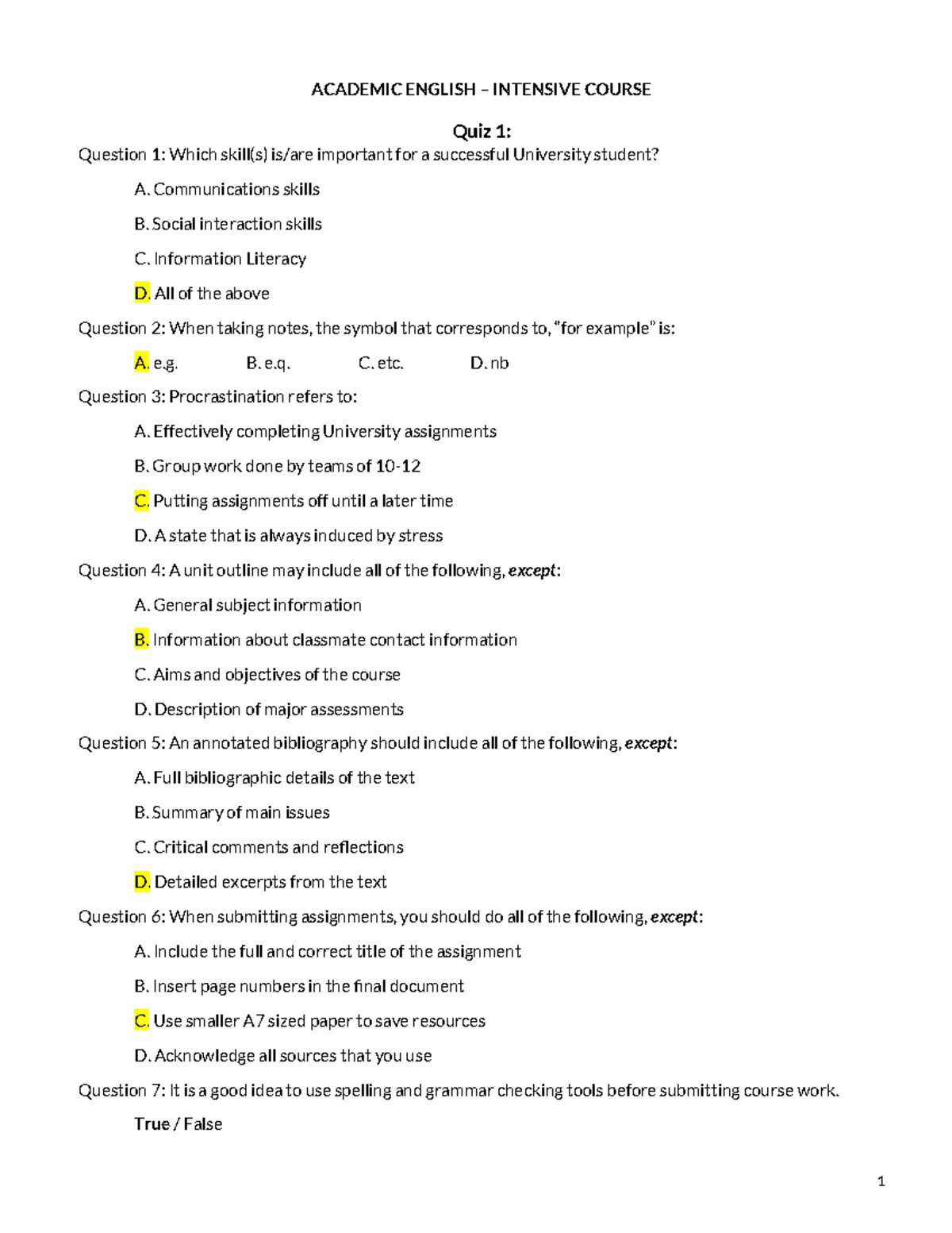 AE-Quiz - Practice quiz for Academic English - ACADEMIC ENGLISH ...