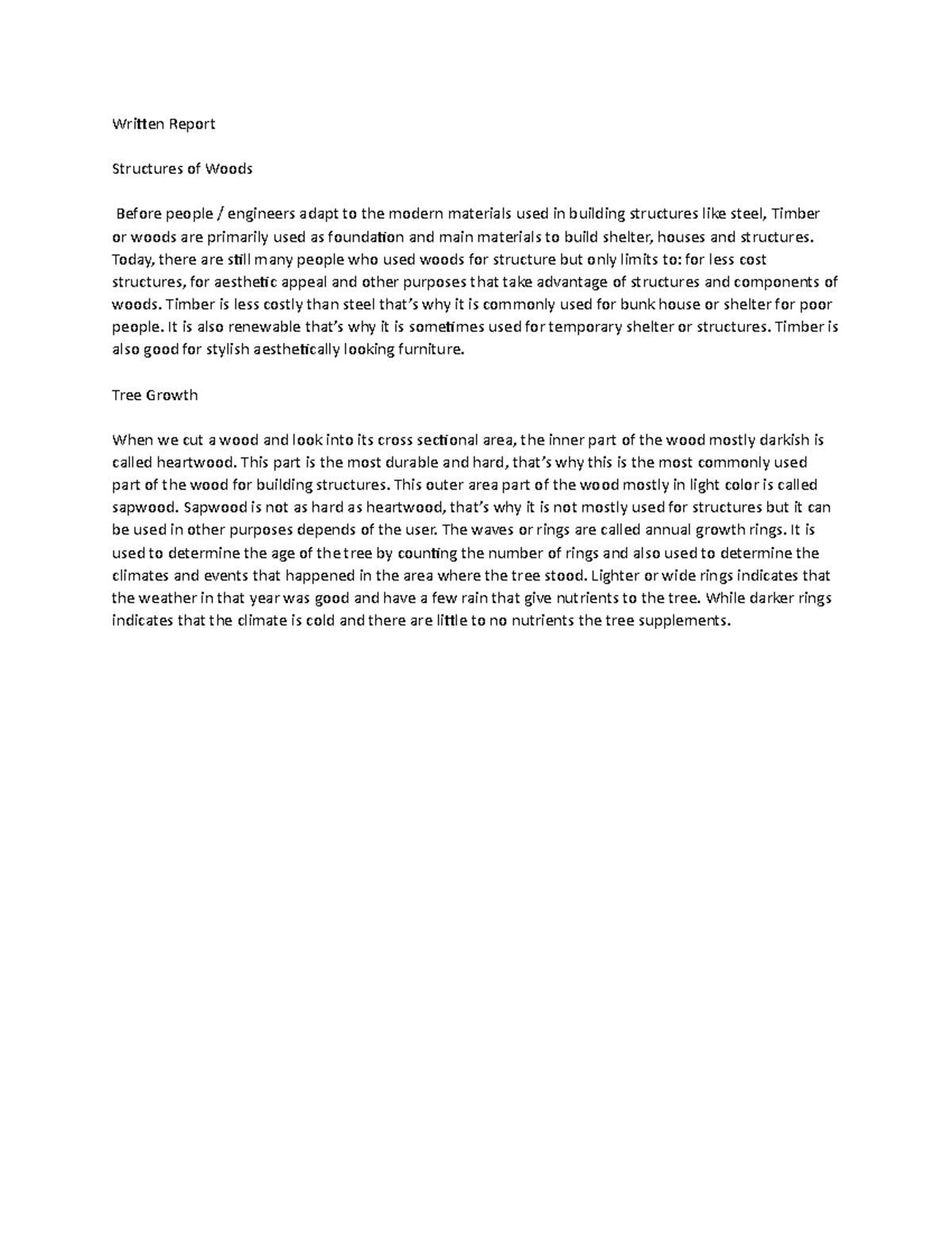 Written Report Intro and Tree Growth - Written Report Structures of ...