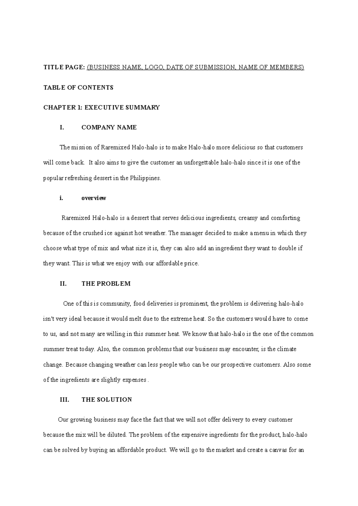 Entrep Template - N/A - TITLE PAGE: (BUSINESS NAME, LOGO, DATE OF ...