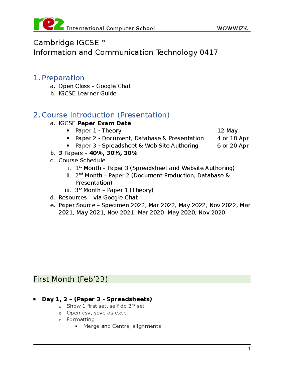 Igcse ICT Booster Class Outline - Cambridge IGCSE™ Information and ...