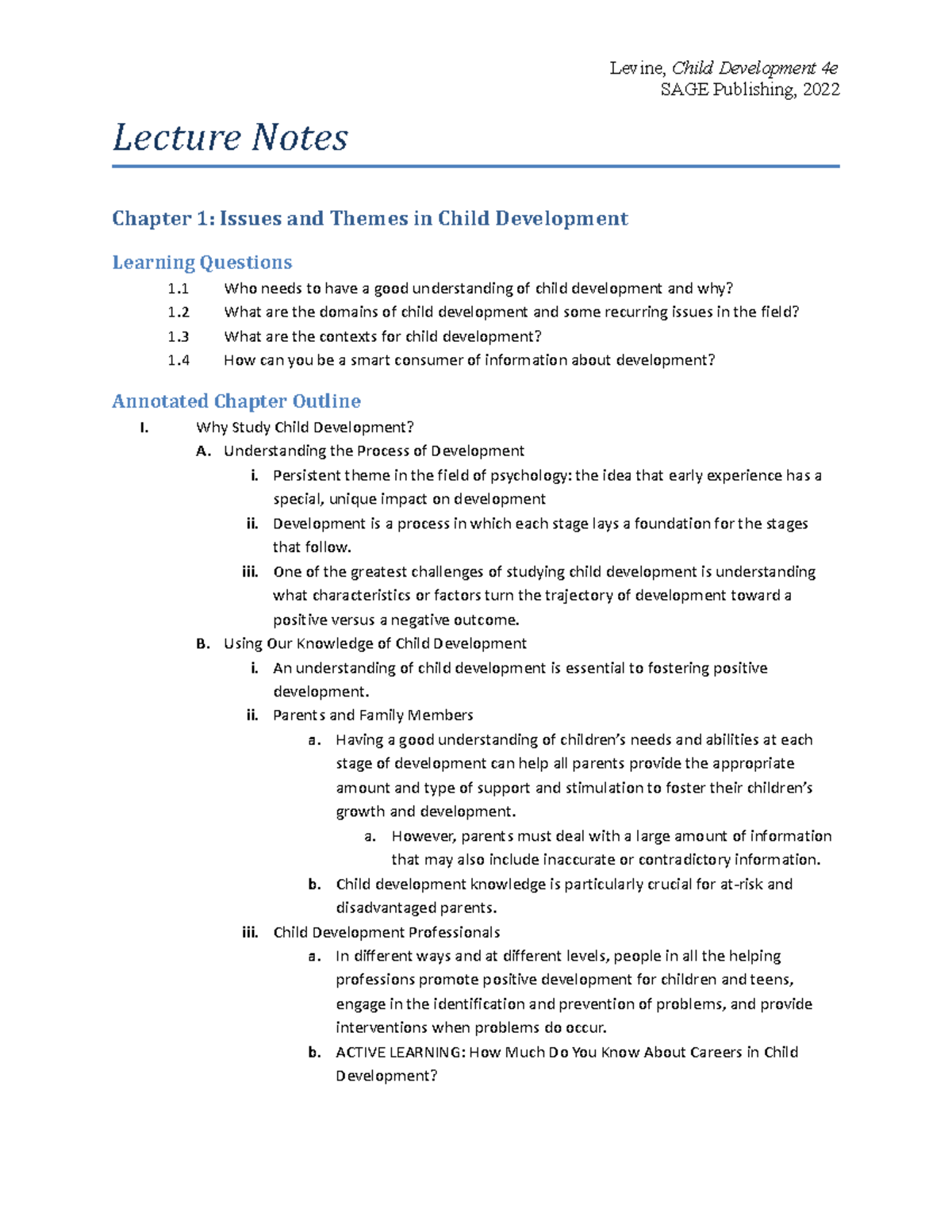 Levine 4e LN01 - Chapter 1 Summary - SAGE Publishing, 2022 Lecture ...