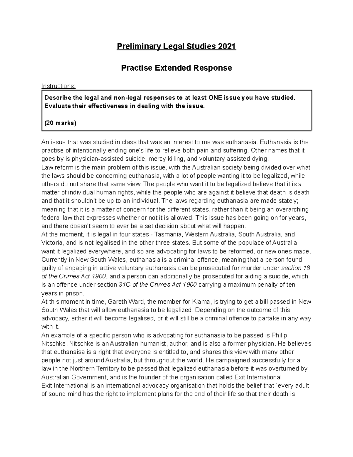 Extended Response - Describe the legal and non-legal responses to at ...