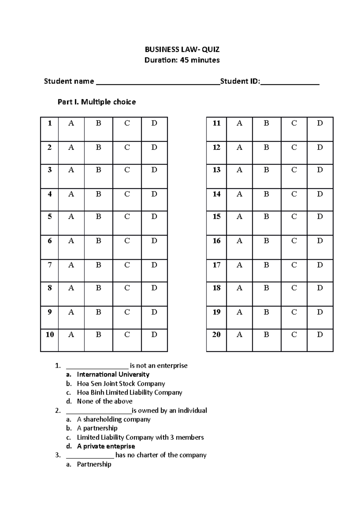 Blaw Quiz 1 Sem 1 2022 Nothing Esle BUSINESS LAW QUIZ Duration 45 blaw-quiz-1-sem-1-2022-nothing-esle-business-law-quiz-duration-45