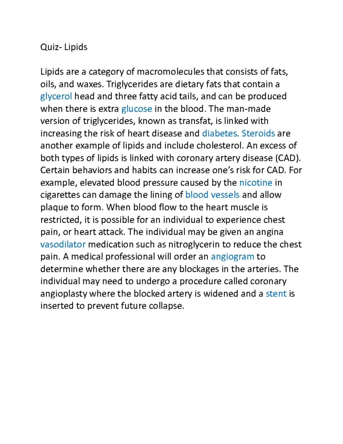 Quiz- Lipids - Quiz- Lipids Lipids are a category of macromolecules ...