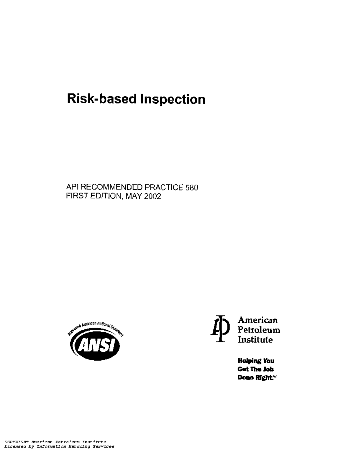 CODE AND STANDARD - Risk-based Inspection API RECOMMENDED PRACTICE 580 ...