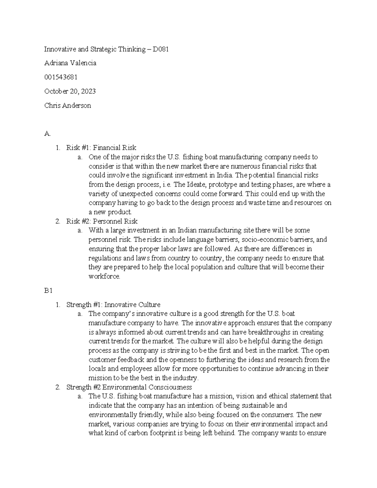 Innovative and Strategic Thinking Task 2 - Innovative and Strategic ...