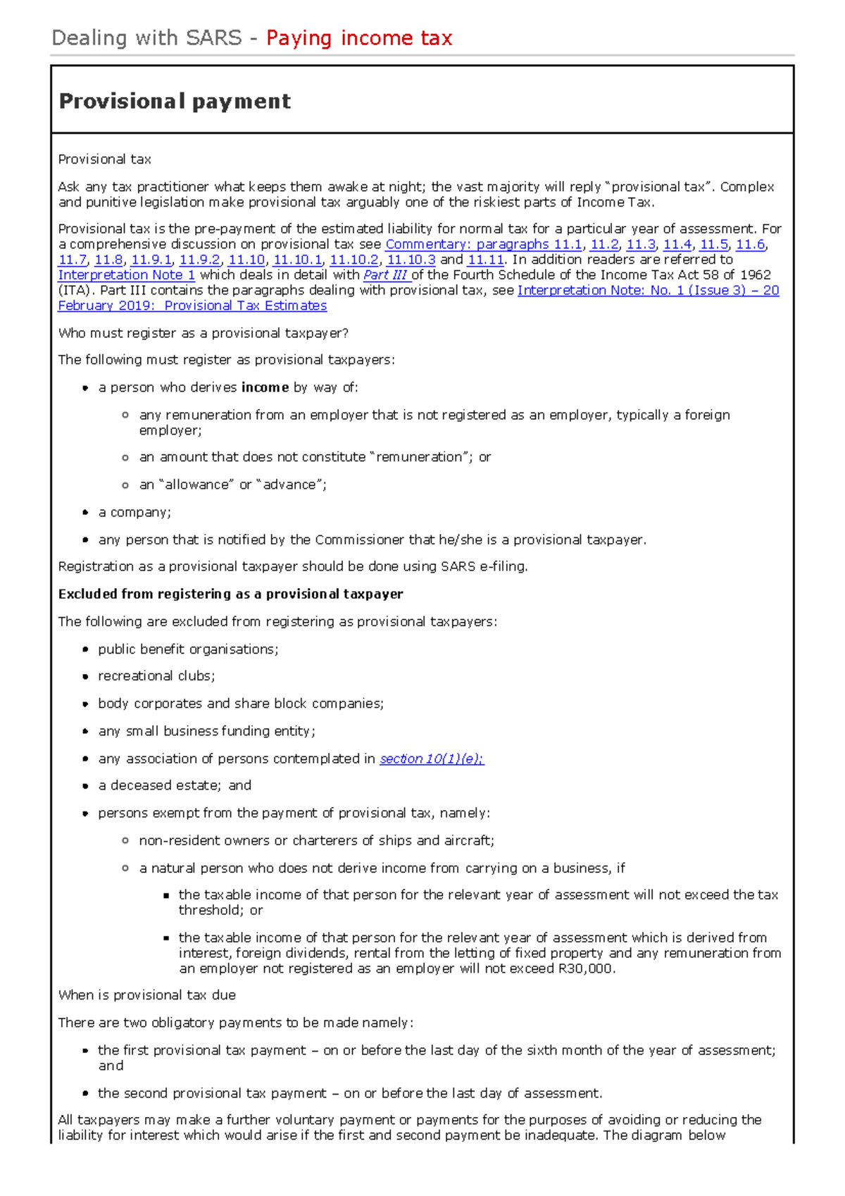 Paying income tax - Dealing with SARS ­ Paying income tax Provisional ...