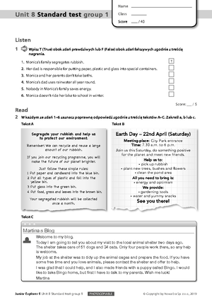 Steps plus klasa 5 testy pdf unit 1 - Język angielski - Zakres ...
