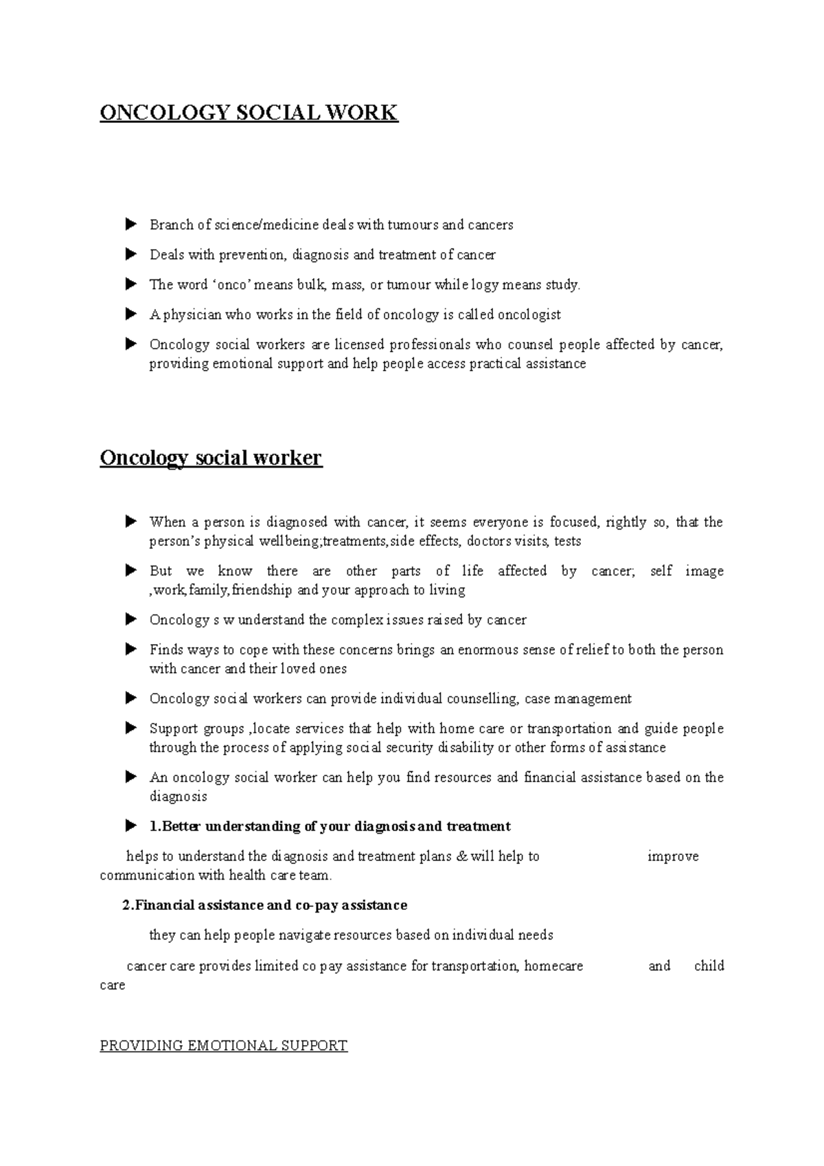 Oncology Social WORK 11 - ONCOLOGY SOCIAL WORK Branch of science ...