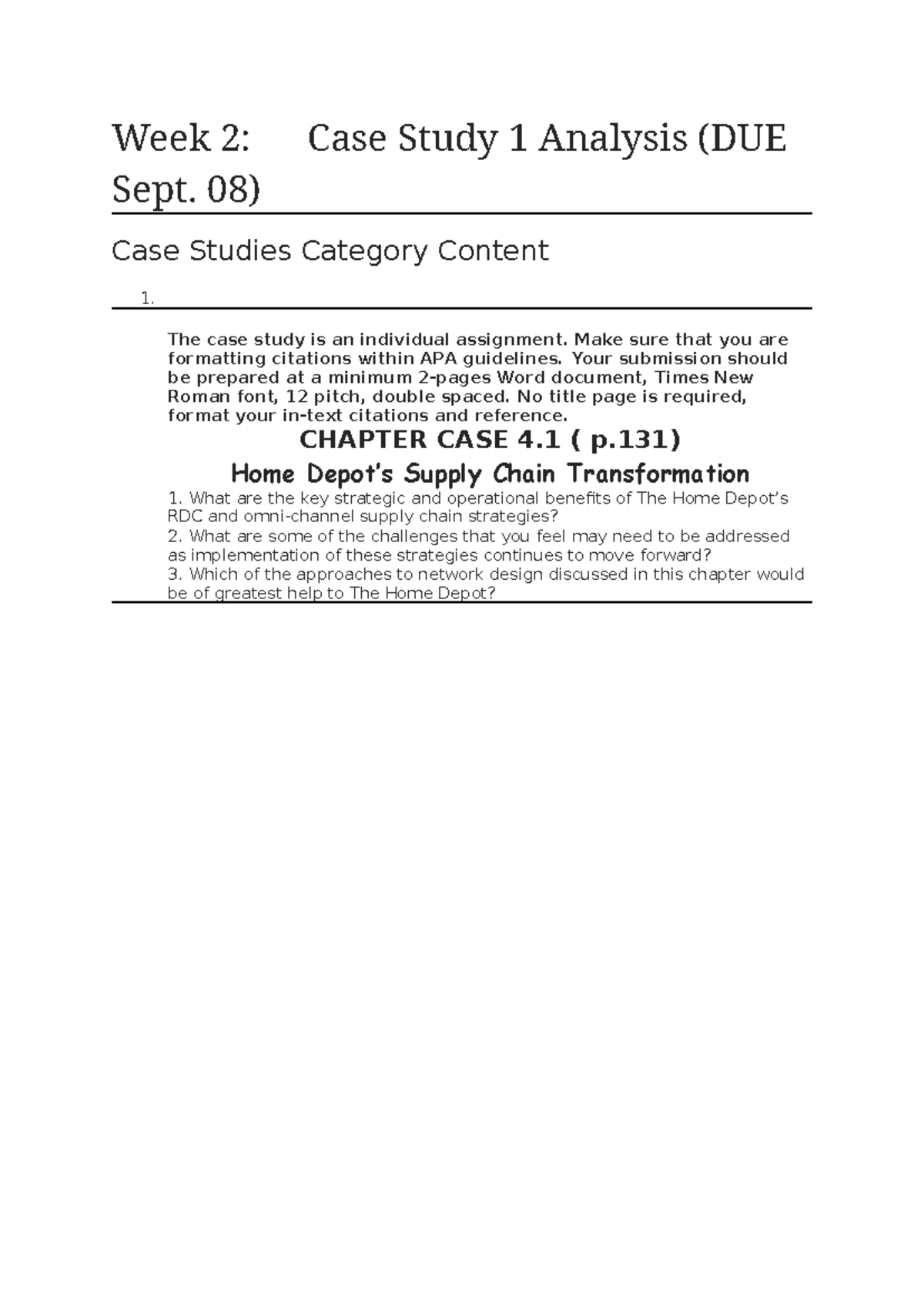 Week 2 Assignment - Week 2: 🖊️ Case Study 1 Analysis (DUE Sept. 08) Case Studies Category ...