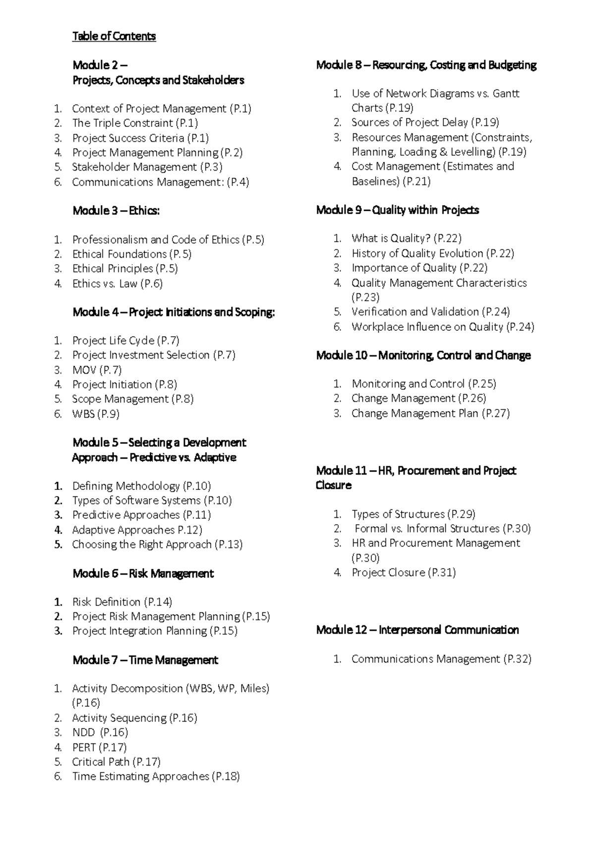 31272 PMP Student VIP HD Notes - Table of Contents Module 2 – Projects ...
