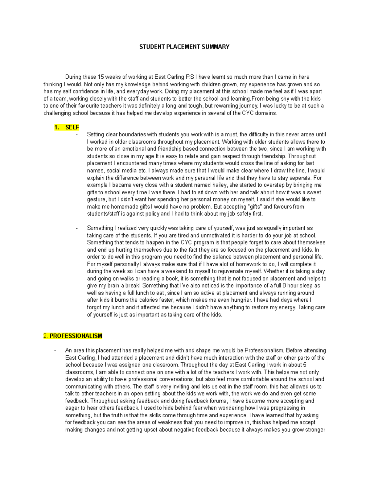 Student Placement Summary - STUDENT PLACEMENT SUMMARY During these 15 ...