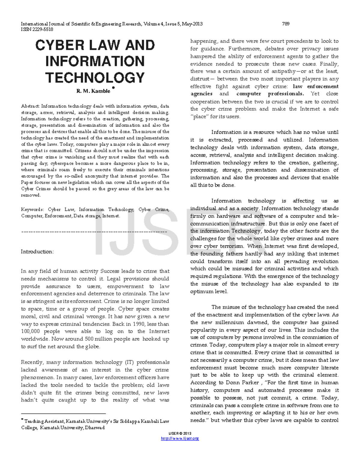 Cyber LAW AND Information Technology - ISSN 2229- IJSER © 2013 CYBER ...
