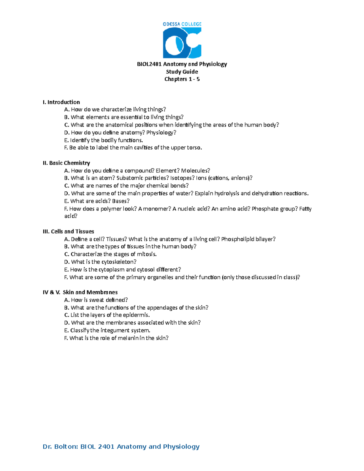 Anatomy and Physiology Study Guide - BIOL2401 Anatomy and Physiology ...