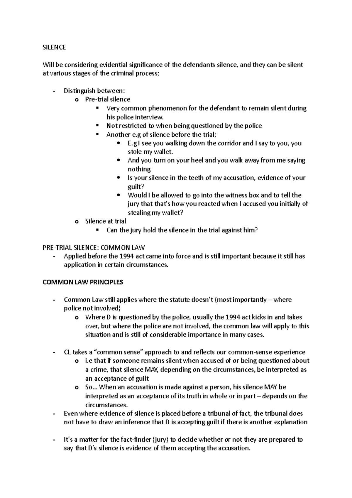 SU 3 - Inferences from silence lecture notes - UWE - Studocu
