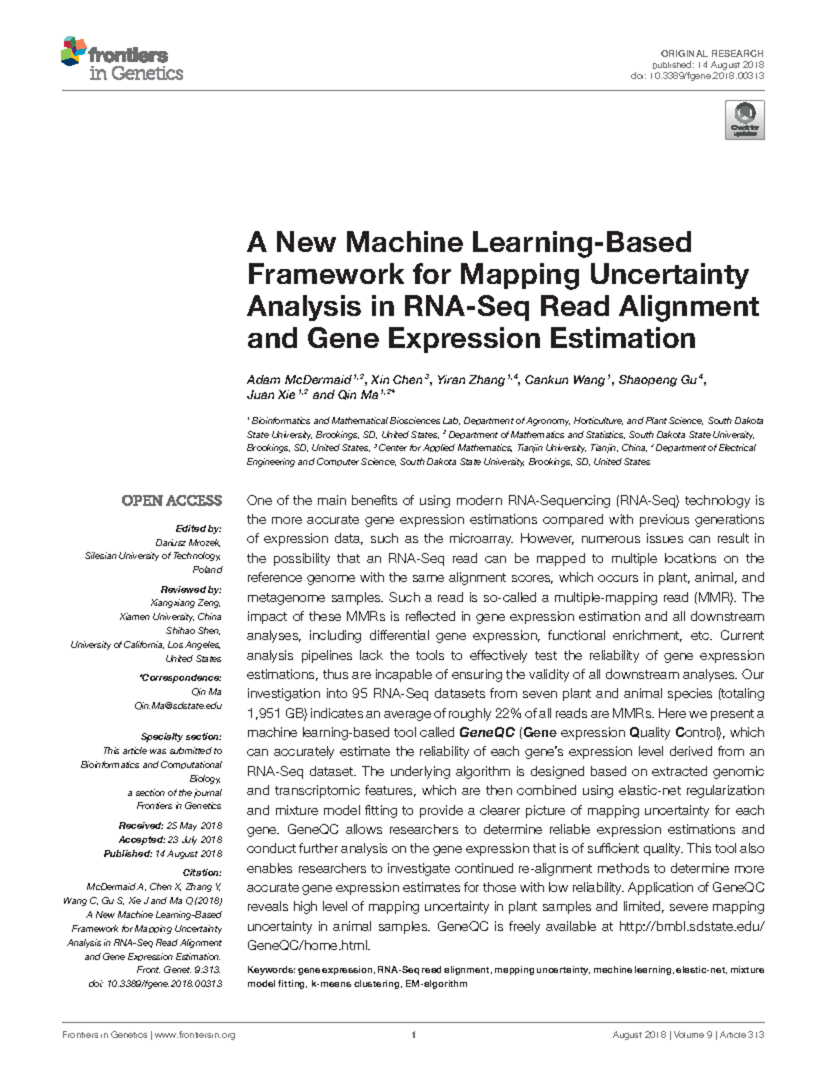 MAchine Learning in degs - ORIGINAL RESEARCH published: 14 August 2018 ...