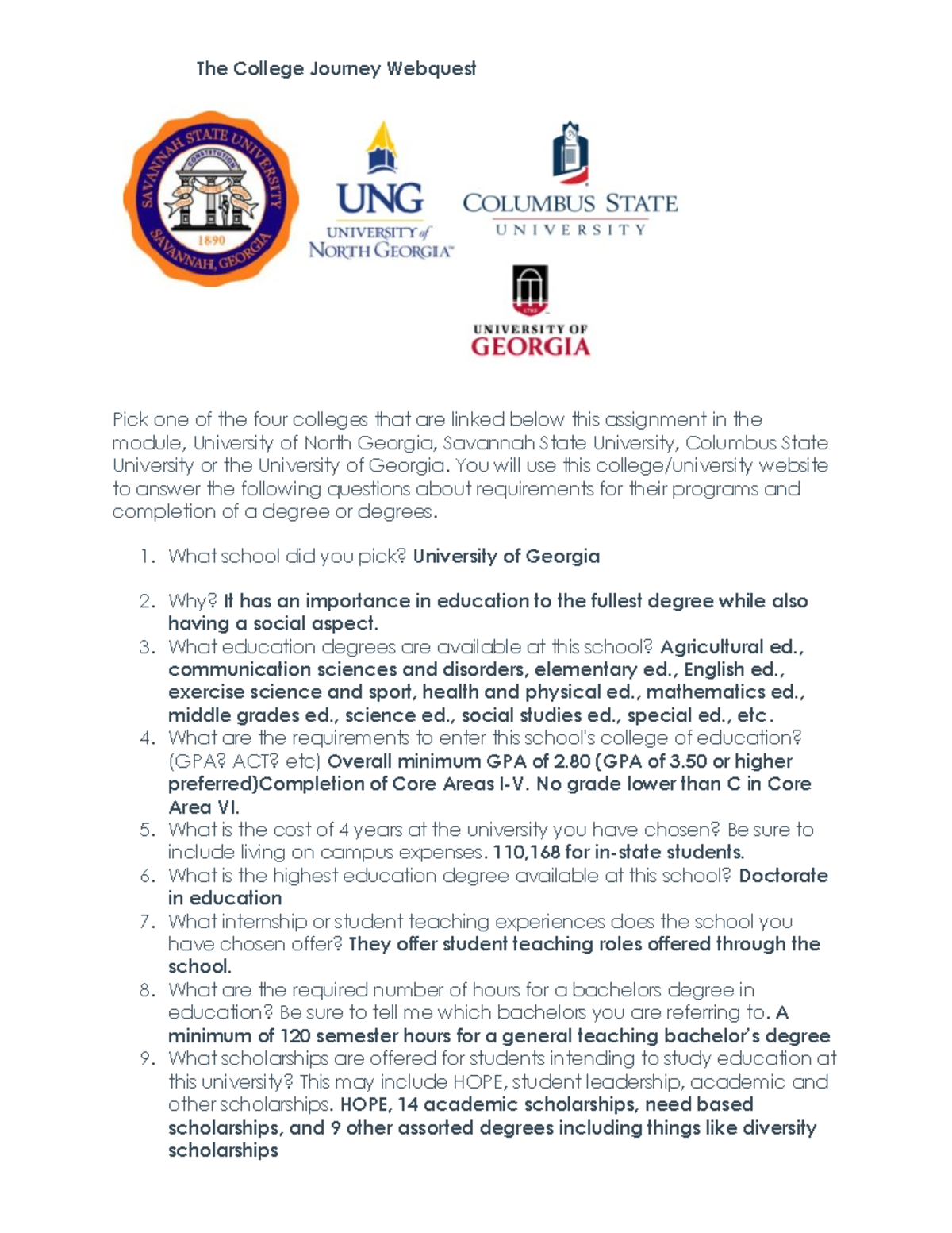 The College Journey Webquest - You will use this college/university ...