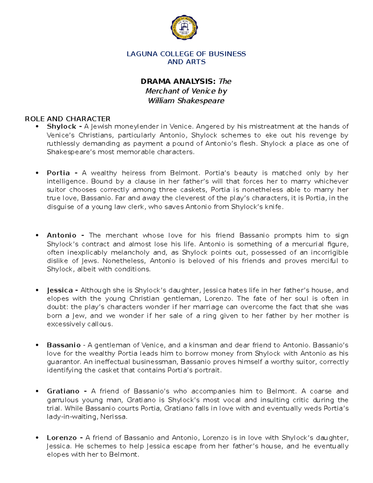 Group 2 Analysis Drama - AND ARTS College Studies DRAMA ANALYSIS: The ...