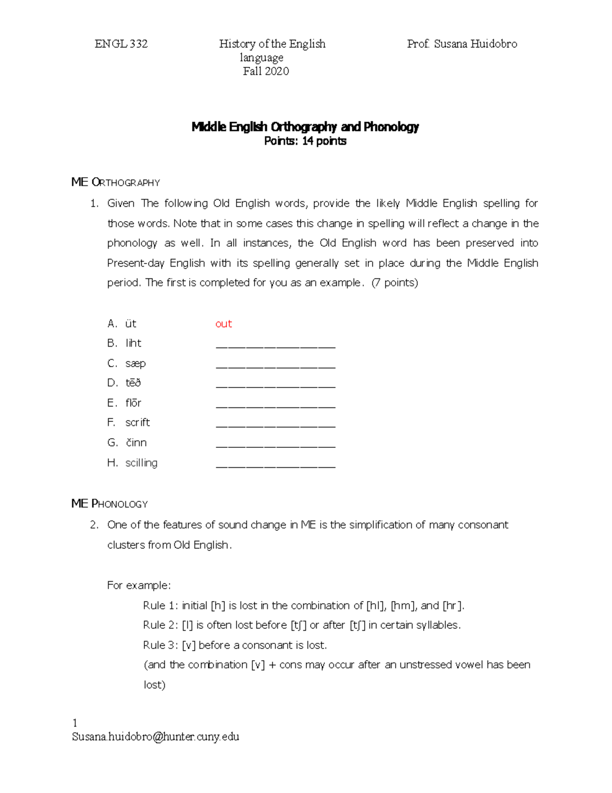 Assignment Middle Englihs Orthography and Phonology - ENGL 332 History ...