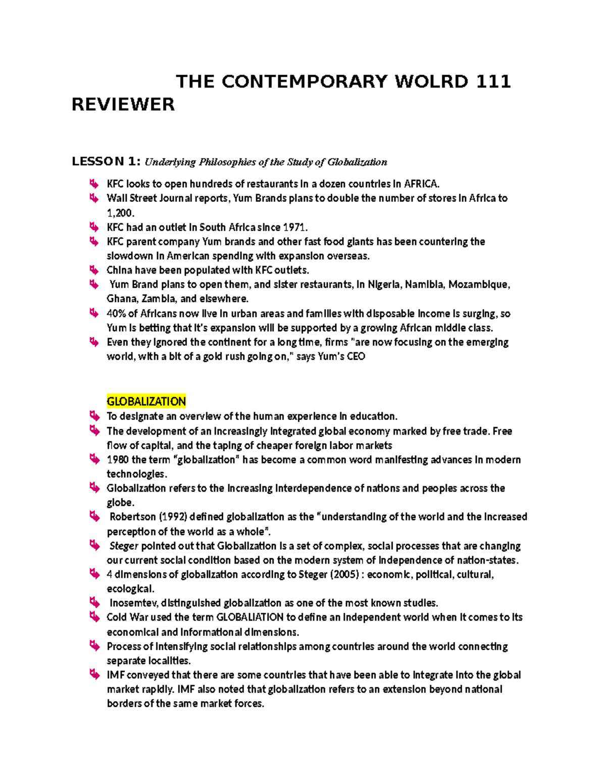 THE Contemporary Wolrd 111 Reviewer - THE CONTEMPORARY WOLRD 111 ...