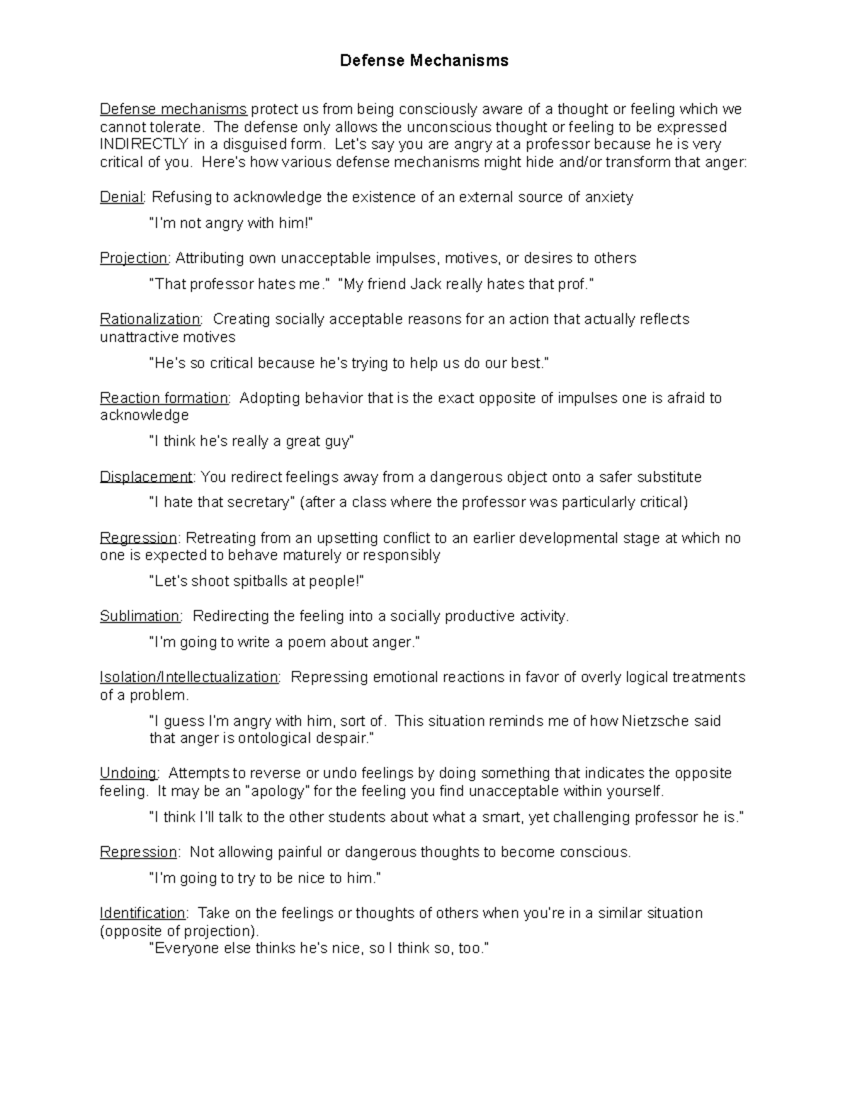 Defense mechanisms - Amy Pinkham's Lecture Notes - Defense Mechanisms ...