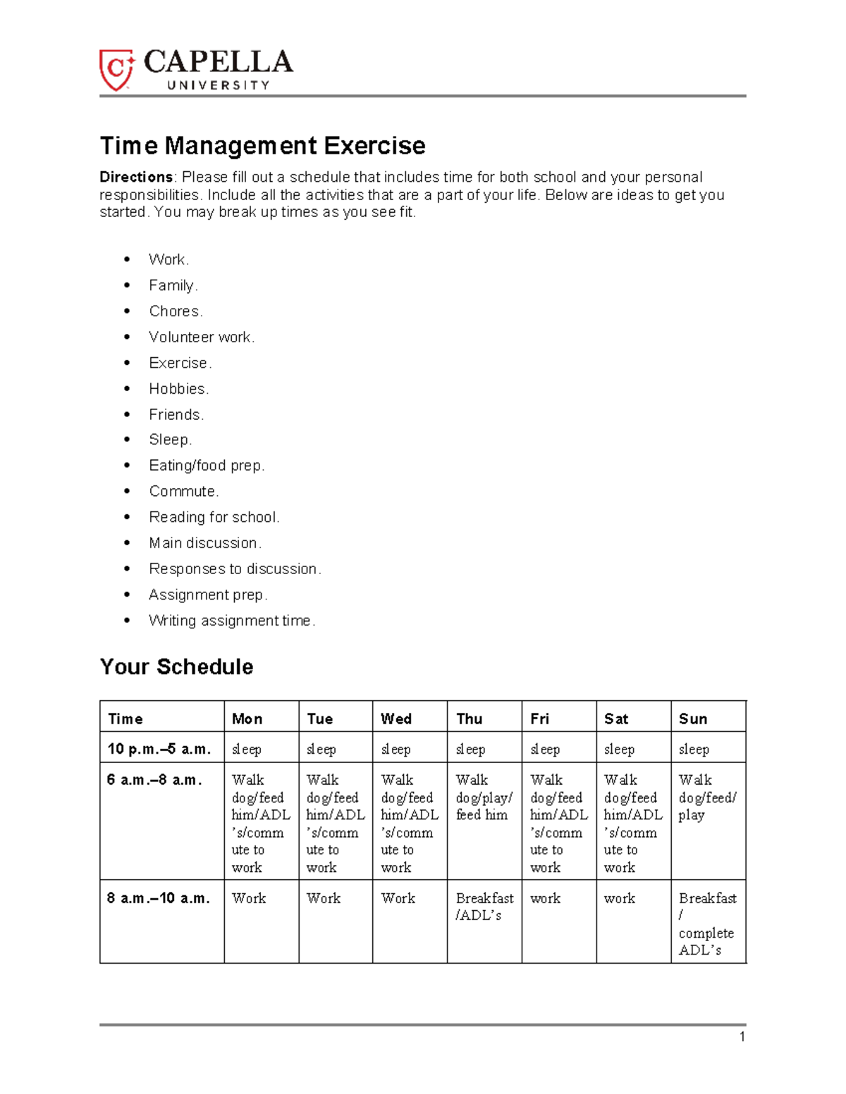 Cf time management exercise 2 - Time Management Exercise Directions ...