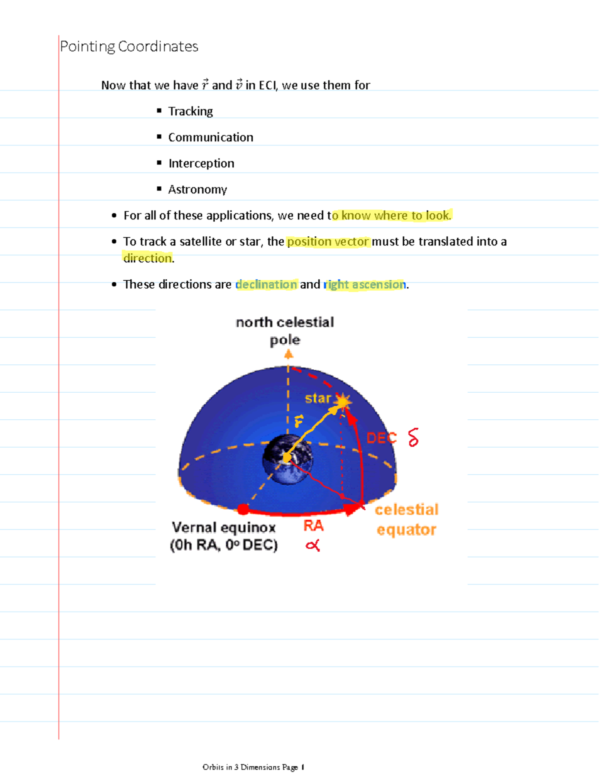 MAE 146 Lec 6 Astronautics - Now that we have and in ECI, we use them ...